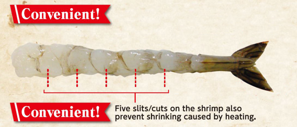 Raw Peeled and Stretched Tail On Shrimp “Nobashi Shrimp”